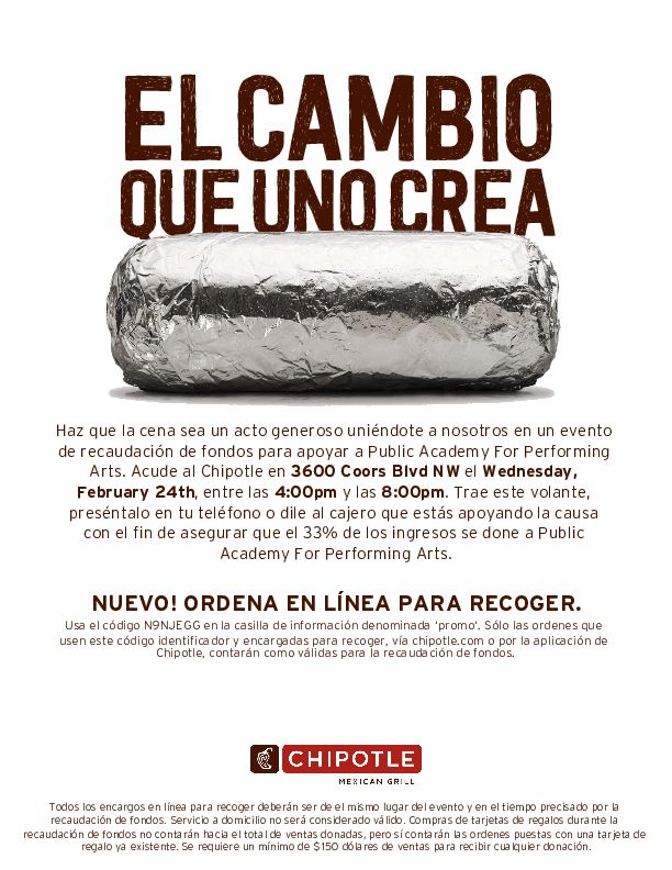 Chipotle Flyer Feb 2021 Spanish - Public Academy for Performing Arts